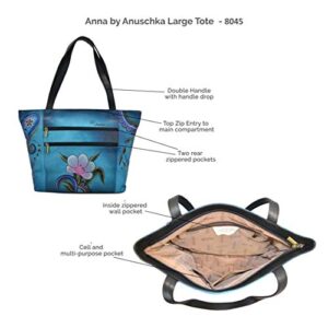 Anna by Anuschka womens N157Genuineleatherconvertible Large Tote Hand-painted Original Artwork,Mediterranean Garden,Large