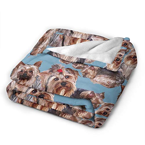 60"X 50" Blanket Yorkies On Blue Skinny Soft Flannel Micro Fleece Throw Blanket Super Soft Cozy LuX ury Bed Blanket For Bed Sofa Couch Living Room Beach Picnic Fall Spring Winter Use Throw Blanket