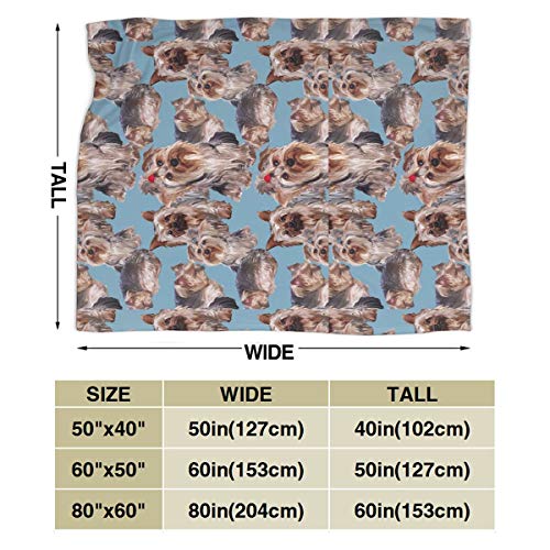 60"X 50" Blanket Yorkies On Blue Skinny Soft Flannel Micro Fleece Throw Blanket Super Soft Cozy LuX ury Bed Blanket For Bed Sofa Couch Living Room Beach Picnic Fall Spring Winter Use Throw Blanket