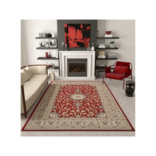 AS Quality Traditional Large Area Rug for Living Room, Easy Cleanining, Non Shedding, Boho Rugs for Bedroom, Dining Room, Clearance Area Rugs, Prime Rugs (Red, Large 8x10)