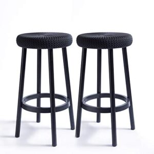 Keter Resin Backless 26” Counter Height Stools Set of 2 for Patio and Outdoor Bar Seating, Dark Grey