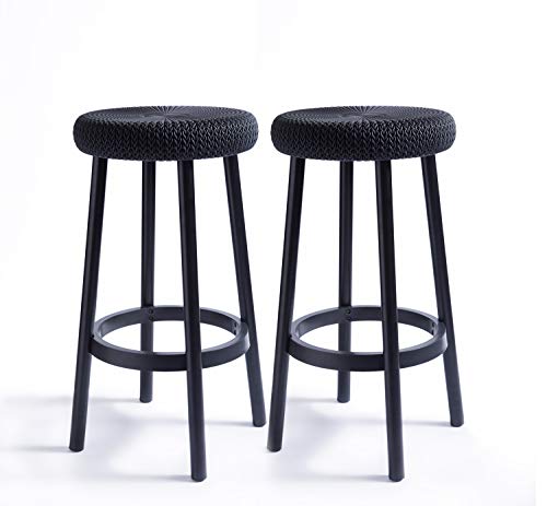 Keter Resin Backless 26” Counter Height Stools Set of 2 for Patio and Outdoor Bar Seating, Dark Grey