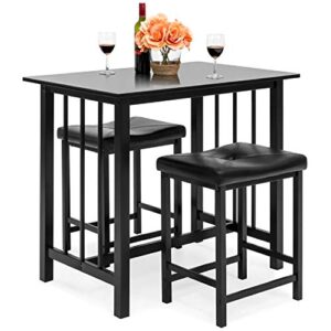 best choice products 3-piece counter height dining table furniture set for kitchen, bar, bonus room w/ 2 faux leather backless stools, compact, space-saving design – black