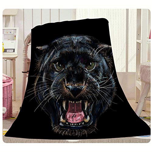 HGOD DESIGNS Animal Throw Blanket,Black Panther Roaring Tatto Design Soft Warm Decorative Throw Blanket for Bed Chair Couch Sofa 50"X60"