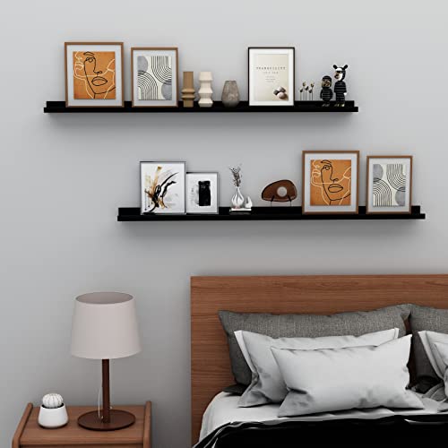 love furniture 59 Inch Black Floating Shelves Wall Mounted Set of 2, Wall Mounted Wood Shelves for Bedroom, Living Room, Bathroom, Kitchen