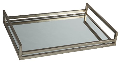 Signature Design by Ashley Derex Modern Glam Rectangular Decorative Mirror Tray, Silver Finish