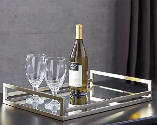 Signature Design by Ashley Derex Modern Glam Rectangular Decorative Mirror Tray, Silver Finish