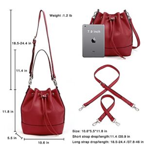 AFKOMST Bucket Bags and Purses For Women Drawstring Hobo and Shoulder Handbags with 2 Detachable Straps