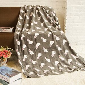 Blanket Throw Cute Dreaming Elephant Pattern Grey Background Soft Lightweight Coral Fleece for Baby 50 X 60in