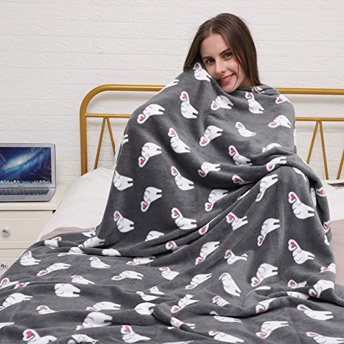 Blanket Throw Cute Dreaming Elephant Pattern Grey Background Soft Lightweight Coral Fleece for Baby 50 X 60in