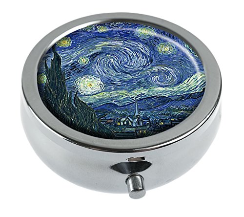 Hiuyi Van Gogh Starry Night Custom Personalized Round Pill Box Pocket Wallet Travel Pill Case Decorative Box Protector