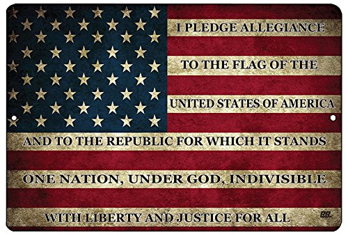 Rogue River Tactical USA American Flag Metal Tin Sign, 12x8 Inch, Wall Decor Man Cave Bar US Pledge of Allegiance