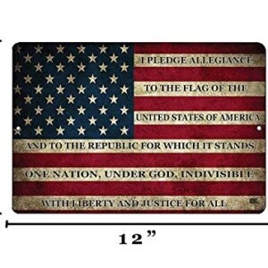 Rogue River Tactical USA American Flag Metal Tin Sign, 12x8 Inch, Wall Decor Man Cave Bar US Pledge of Allegiance