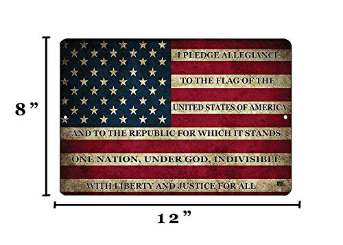 Rogue River Tactical USA American Flag Metal Tin Sign, 12x8 Inch, Wall Decor Man Cave Bar US Pledge of Allegiance