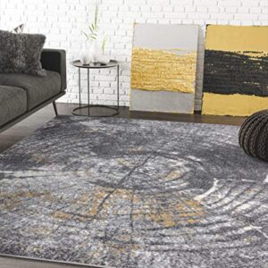 Abani Laguna Collection Grey, Yellow & Beige Contemporary Tree Ring Area Rug - 5'3" X 7'6" Modern Wood Style Accent Rug Rugs