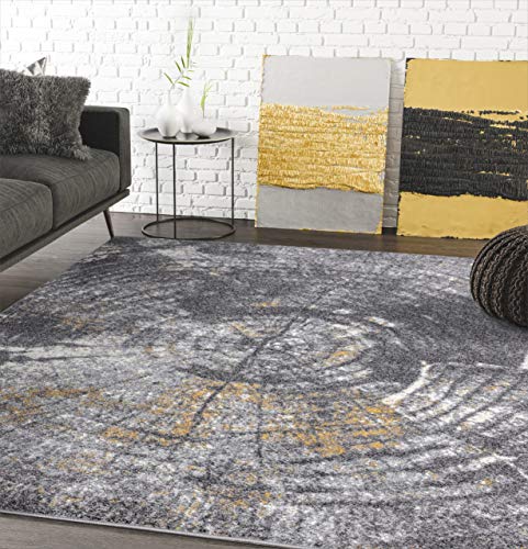 Abani Laguna Collection Grey, Yellow & Beige Contemporary Tree Ring Area Rug - 5'3" X 7'6" Modern Wood Style Accent Rug Rugs