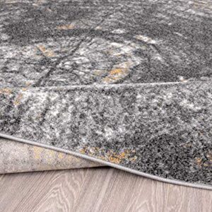 Abani Laguna Collection Grey, Yellow & Beige Contemporary Tree Ring Area Rug - 5'3" X 7'6" Modern Wood Style Accent Rug Rugs