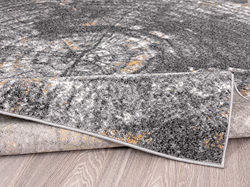 Abani Laguna Collection Grey, Yellow & Beige Contemporary Tree Ring Area Rug - 5'3" X 7'6" Modern Wood Style Accent Rug Rugs