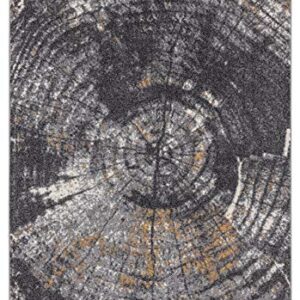 Abani Laguna Collection Grey, Yellow & Beige Contemporary Tree Ring Area Rug - 5'3" X 7'6" Modern Wood Style Accent Rug Rugs