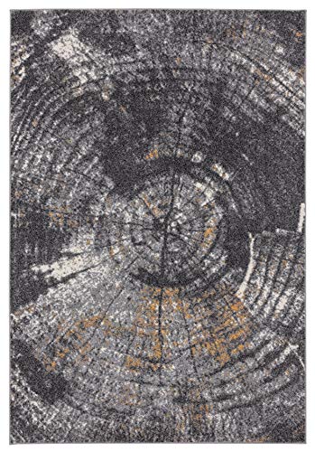 Abani Laguna Collection Grey, Yellow & Beige Contemporary Tree Ring Area Rug - 5'3" X 7'6" Modern Wood Style Accent Rug Rugs