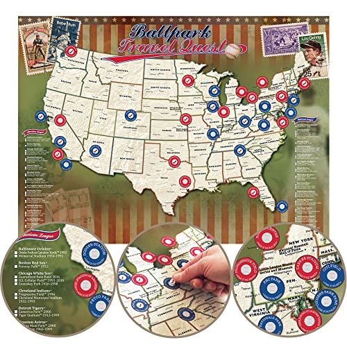 Map Your Travels Ballpark Travel Quest Poster Set | Laminated and Includes Stickers | 19"x26" | Made in the USA