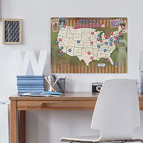 Map Your Travels Ballpark Travel Quest Poster Set | Laminated and Includes Stickers | 19"x26" | Made in the USA