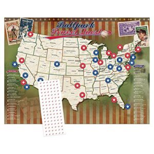 Map Your Travels Ballpark Travel Quest Poster Set | Laminated and Includes Stickers | 19"x26" | Made in the USA