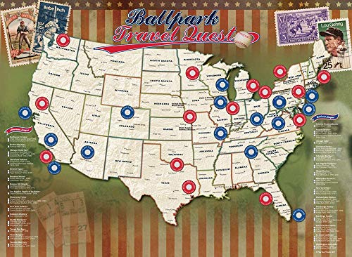 Map Your Travels Ballpark Travel Quest Poster Set | Laminated and Includes Stickers | 19"x26" | Made in the USA