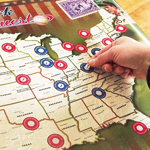 Map Your Travels Ballpark Travel Quest Poster Set | Laminated and Includes Stickers | 19"x26" | Made in the USA