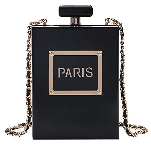 QZUnique Women's Acrylic Paris Perfume Bottle Shaped Clutch Bag Chain Handbag Purse Shoulder Bag Black