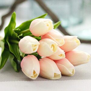 JOEJISN 30pcs Artificial Tulips Flowers Real Touch Pink Tulips Fake Holland PU Tulip Bouquet Latex Flowers for Wedding Party Office Home Kitchen Decoration (Light Pink)