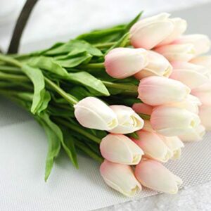 JOEJISN 30pcs Artificial Tulips Flowers Real Touch Pink Tulips Fake Holland PU Tulip Bouquet Latex Flowers for Wedding Party Office Home Kitchen Decoration (Light Pink)