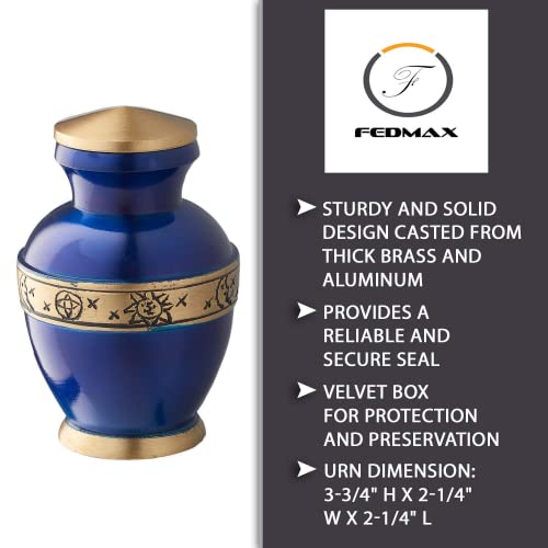 Fedmax Small Urns for Human Ashes Adult Male or Female - Mini Urns - Cremation Keepsakes with Velvet Box - Memorial Urn and Ash Storage (Blue, 6 Count (Pack of 1))