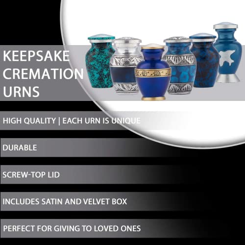 Fedmax Small Urns for Human Ashes Adult Male or Female - Mini Urns - Cremation Keepsakes with Velvet Box - Memorial Urn and Ash Storage (Blue, 6 Count (Pack of 1))