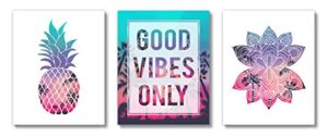 brooke & vine – good vibes beach teen girl room wall decor art prints – (unframed 8×10) vsco inspirational wall art, motivational quotes posters for kids, tween women office bedroom, dorm, desk (pineapple mandala good vibes only)