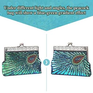 UBORSE Beaded Sequin Peacock Blue Evening Clutch Bags Party Wedding Purse