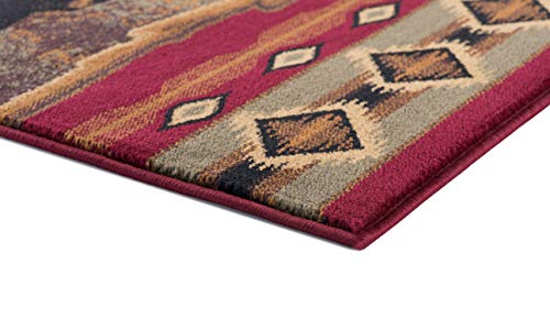 Sierra Bear Novelty Lodge Pattern Red Runner Rug, 2.7' x 7'