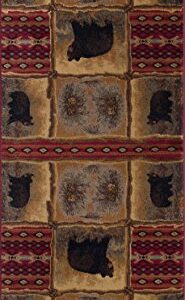 Sierra Bear Novelty Lodge Pattern Red Runner Rug, 2.7' x 7'