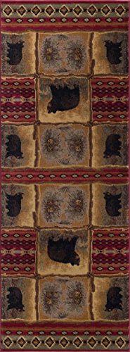 Sierra Bear Novelty Lodge Pattern Red Runner Rug, 2.7' x 7'