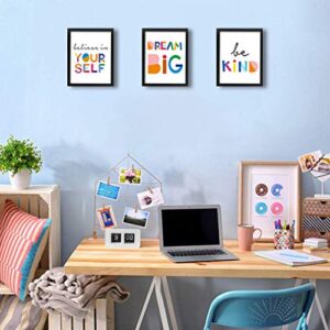 HPNIUB Framed Watercolor Words Inspirational Quote Art Print Set of 3 (8”X10”)-Ready to Hang-Motivational Typography Canvas Painting，Believe in Yourself- Dream Big- Be Kind Print for Classroom Decor