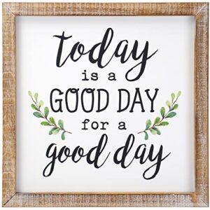 SANY DAYO HOME Today is A Good Day to Have A Good Day Inspirational Sayings Wall Decor Signs 12 x 12 inch Rustic Wood Framed Modern Farmhouse Wall Hanging Art (with Leaves)