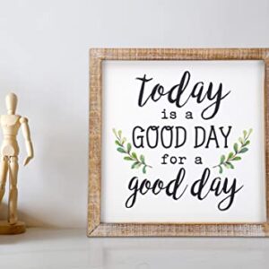 SANY DAYO HOME Today is A Good Day to Have A Good Day Inspirational Sayings Wall Decor Signs 12 x 12 inch Rustic Wood Framed Modern Farmhouse Wall Hanging Art (with Leaves)