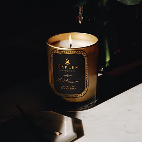 Harlem Candle Company Renaissance Luxury Scented Candle in Gold 12 oz Glass Jar, Single Wick, Handpoured Soy Wax, Gift Box, Scents of Yuzu, Cardamom, Tonka Bean, Heliotrope and Orchid Blossoms