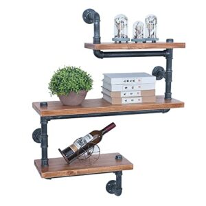 oldrainbow industrial pipe shelving wall mounted,wall shelf unit bookshelf hanging wall shelves,rustic metal floating shelves,steampunk real wood book shelves,farmhouse kitchen bar shelving(3 tier)