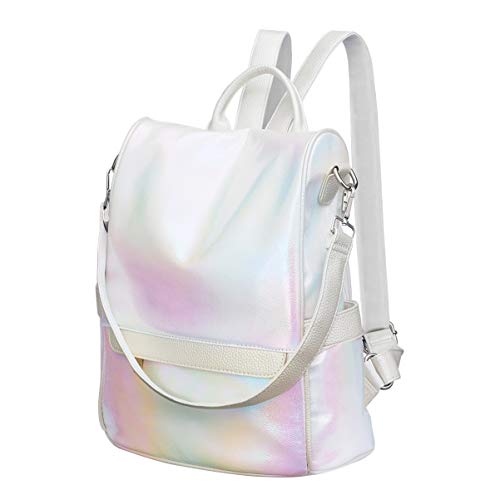 TENDYCOCO Backpack Purse Holographic Women Travel Daypacks Multi- pocket Shoulder Bag PU Leather for Ladies