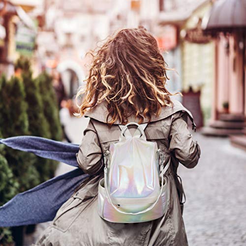 TENDYCOCO Backpack Purse Holographic Women Travel Daypacks Multi- pocket Shoulder Bag PU Leather for Ladies