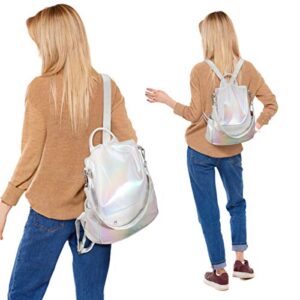 TENDYCOCO Backpack Purse Holographic Women Travel Daypacks Multi- pocket Shoulder Bag PU Leather for Ladies