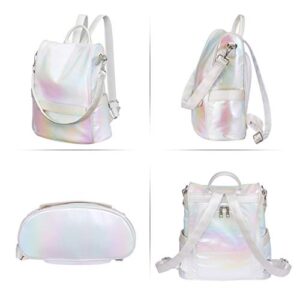 TENDYCOCO Backpack Purse Holographic Women Travel Daypacks Multi- pocket Shoulder Bag PU Leather for Ladies