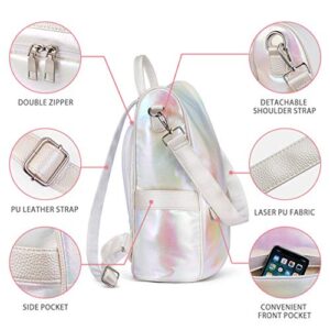 TENDYCOCO Backpack Purse Holographic Women Travel Daypacks Multi- pocket Shoulder Bag PU Leather for Ladies