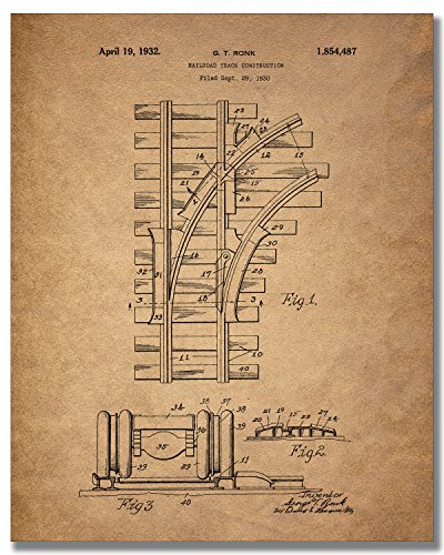 Railroad Train Patent Prints - Set of 6 (8 inches x 10 inches) Photos Locomotive Railway